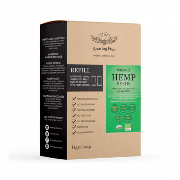 Buy Soaring Free Superfoods Organic Hemp Seeds 1kg PUB Online | Anadea